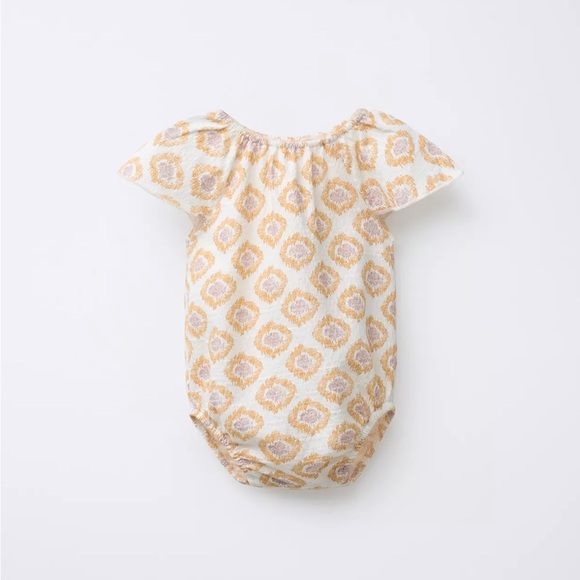 Zara | One Pieces | Zara Cream And Gold Patterned Bodysuit | Poshmark